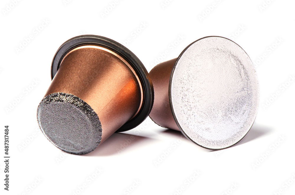 Coffee capsules for the coffee machine. White background. Stock Photo ...