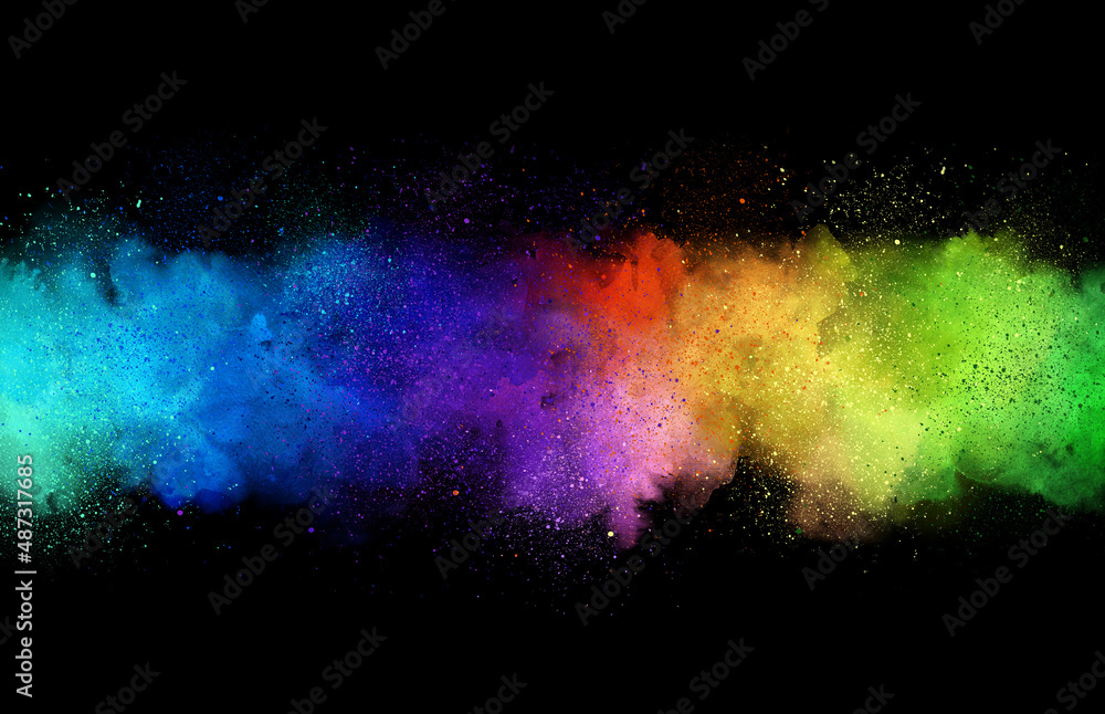 Neon Rainbow watercolor banner background on black. Pure neon ...