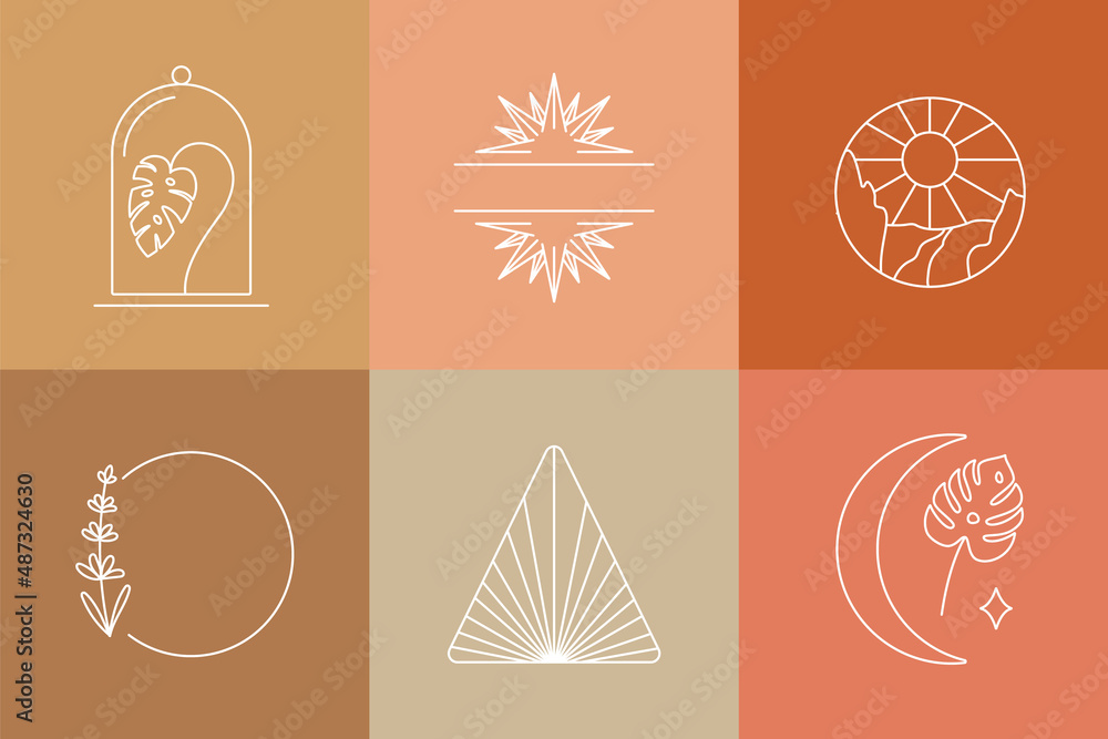 Bohemian line logos collection. Minimal emblem design. Boho signs ...