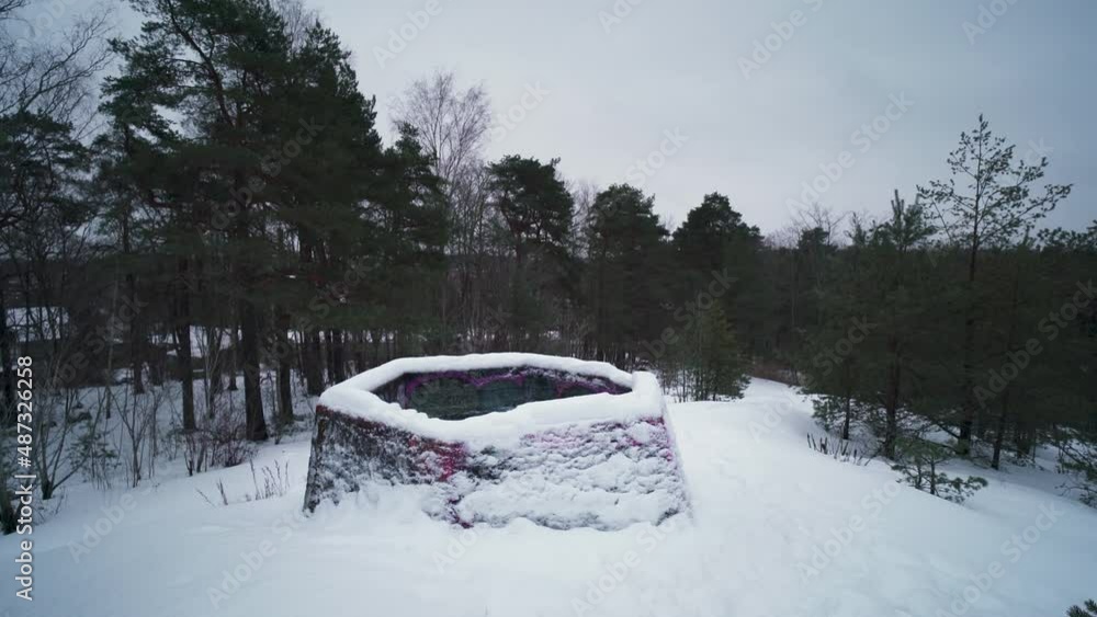 Old anti aircraft bunker covered in snow. World war II era. Historical ...