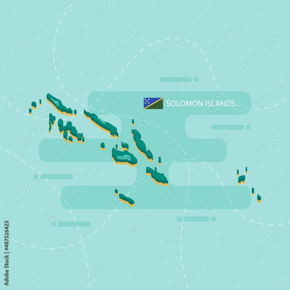 3d vector map of Solomon Islands with name and flag of country on light ...