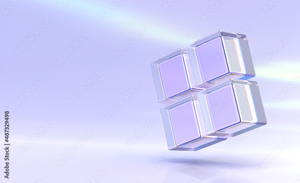 Glass square composition of crystal cubes or blocks with light ...