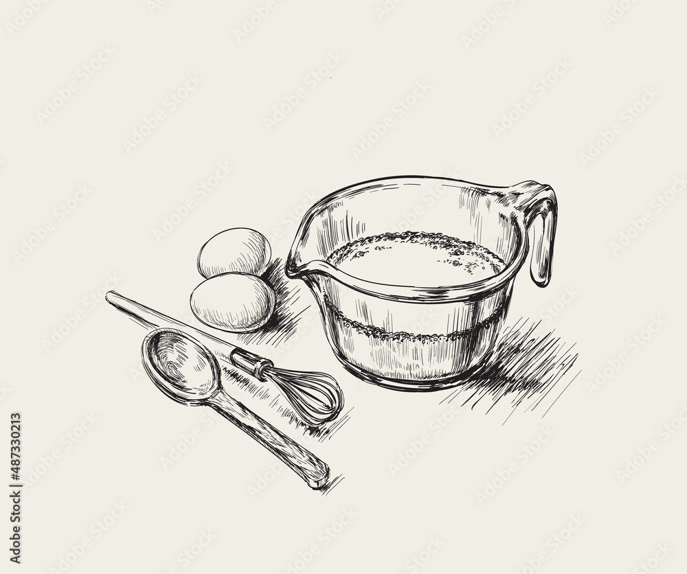 Cooking Hand Drawn Vector Illustration. Kitchen Sketch Stock Vector ...