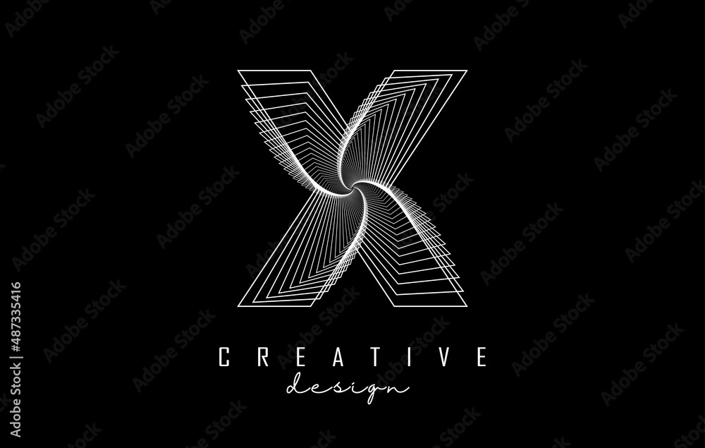 White Letter X logo with lines and spiral effect. Vector illustration ...
