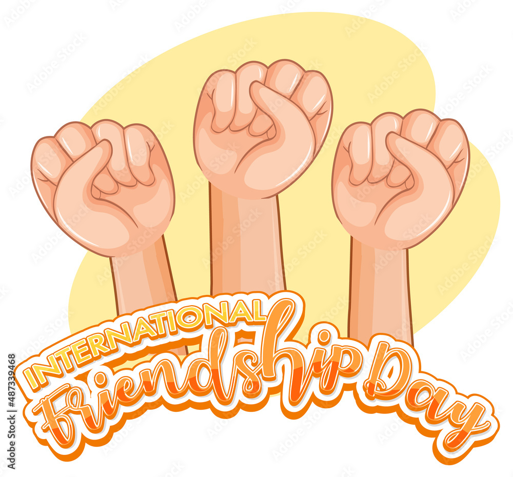 International friendship day font logo with three fist hands Stock ...