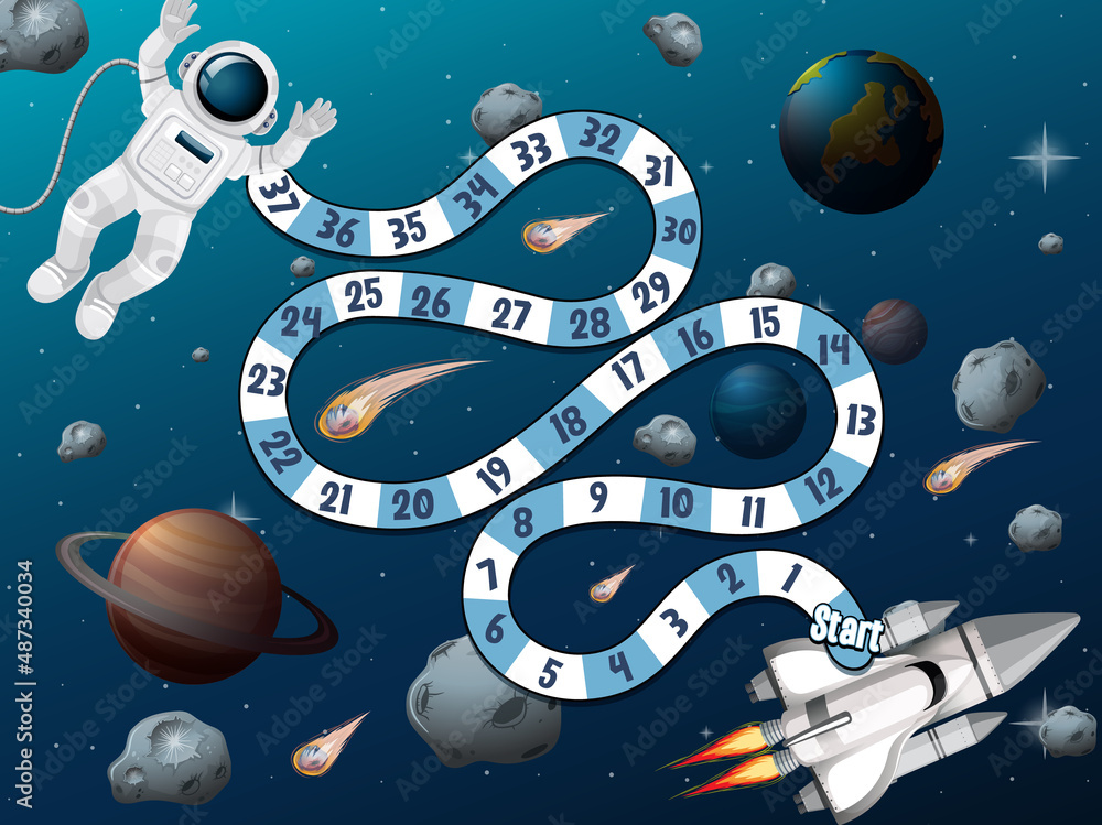 Counting numbers game template with astronaut in space Stock Vector ...