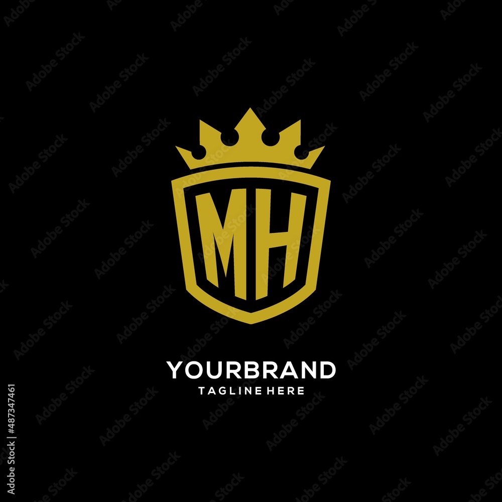 Initial MH logo shield crown style, luxury elegant monogram logo design ...