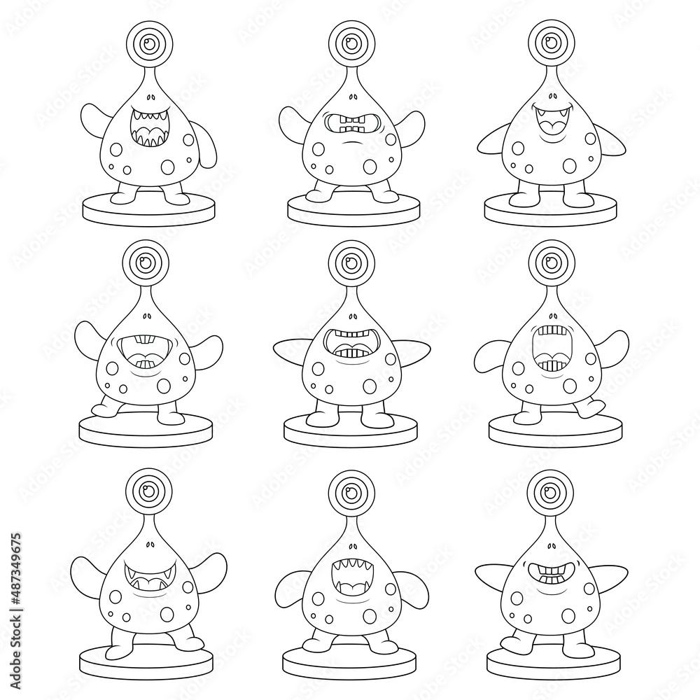 Coloring book pages for kids . cute cartoon monster collection Stock ...