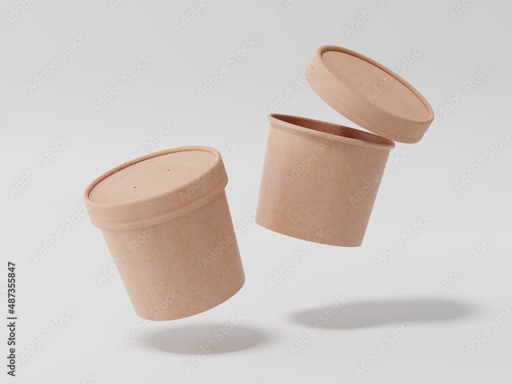 Round paper food packaging box, Kraft paper food container, 3d ...