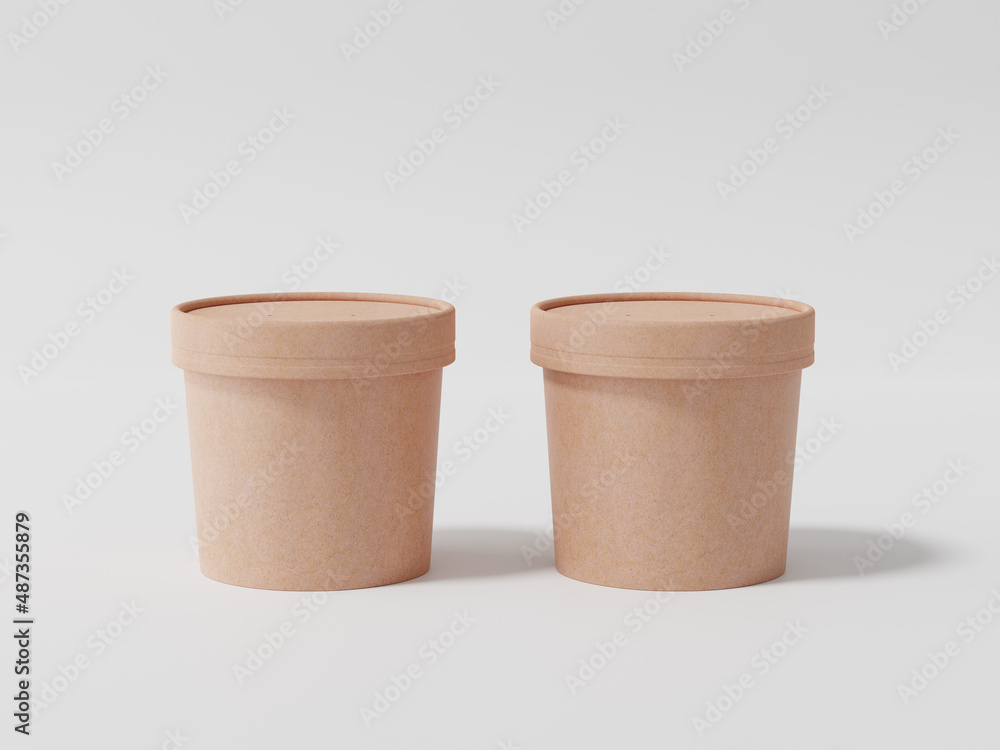 Round paper food packaging box, Kraft paper food container, 3d ...