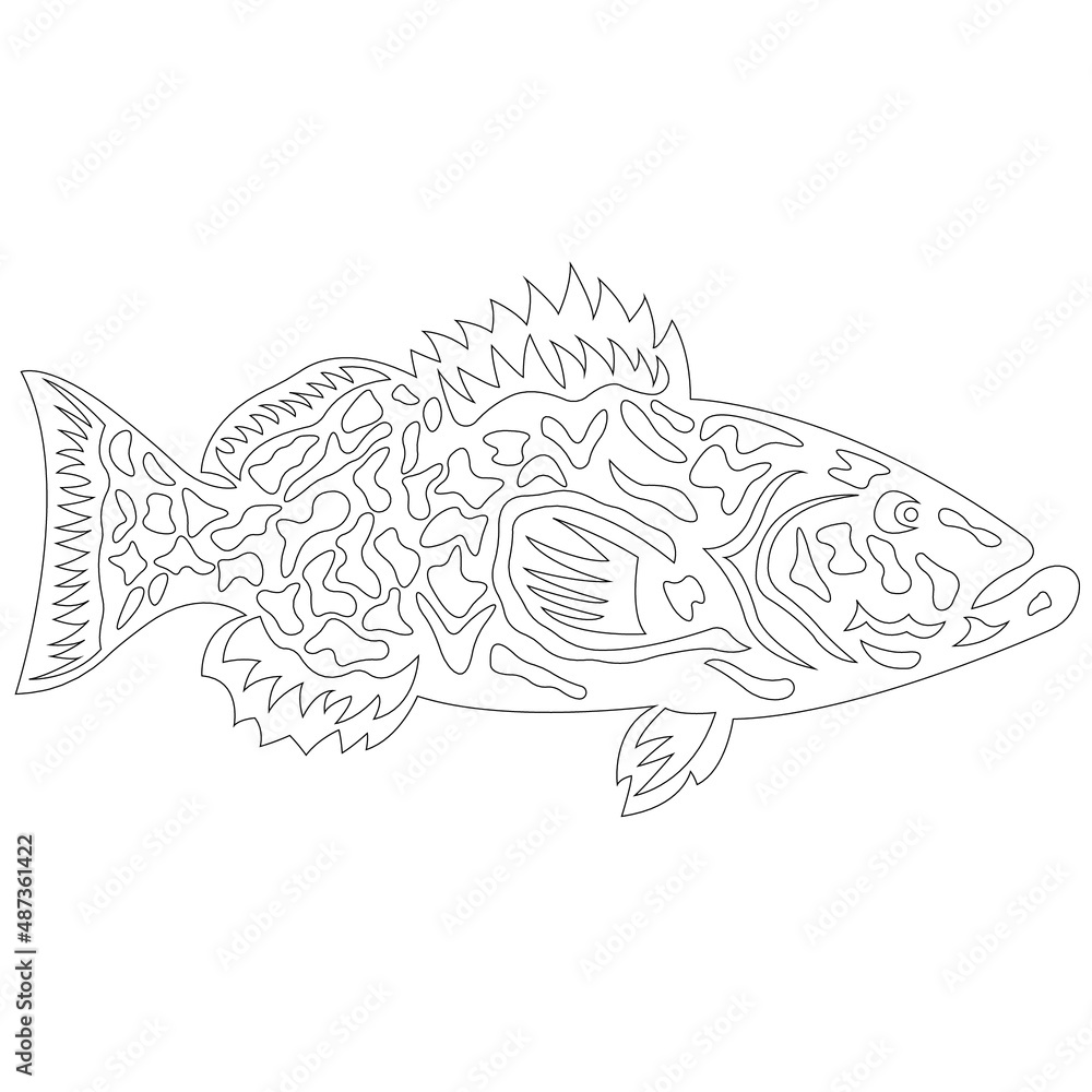 Exotic, decorative fish, line drawing. Sketch of adult anti-stress ...