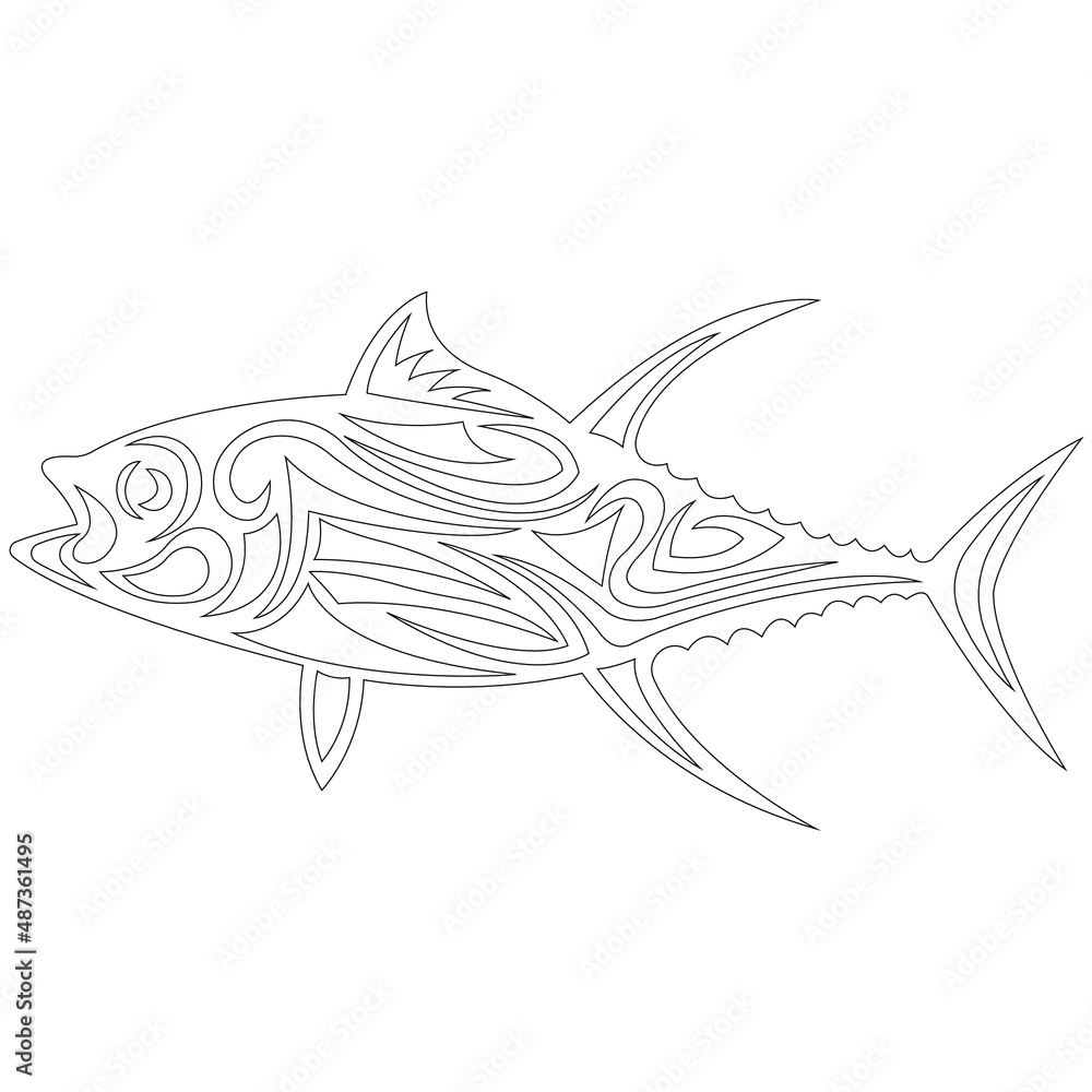 Tuna fish. Sketch of adult anti-stress coloring book or nursery, line ...