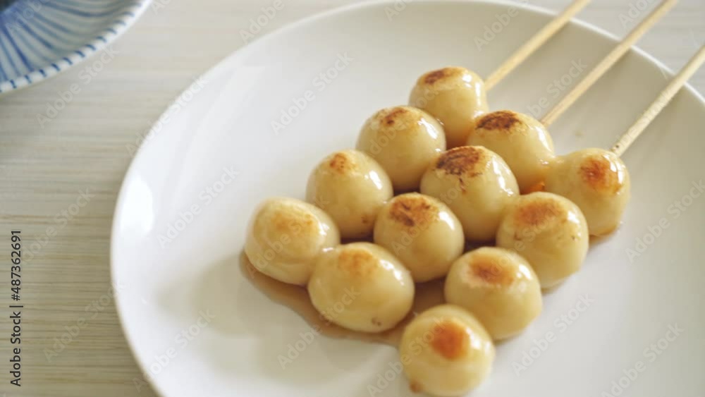 Mitarashi dango. Dumpling in a sweet soy sauce - Japanese traditional ...