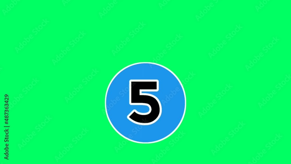 Moving down Cartoon Number 5 five animation green screen.flat design ...