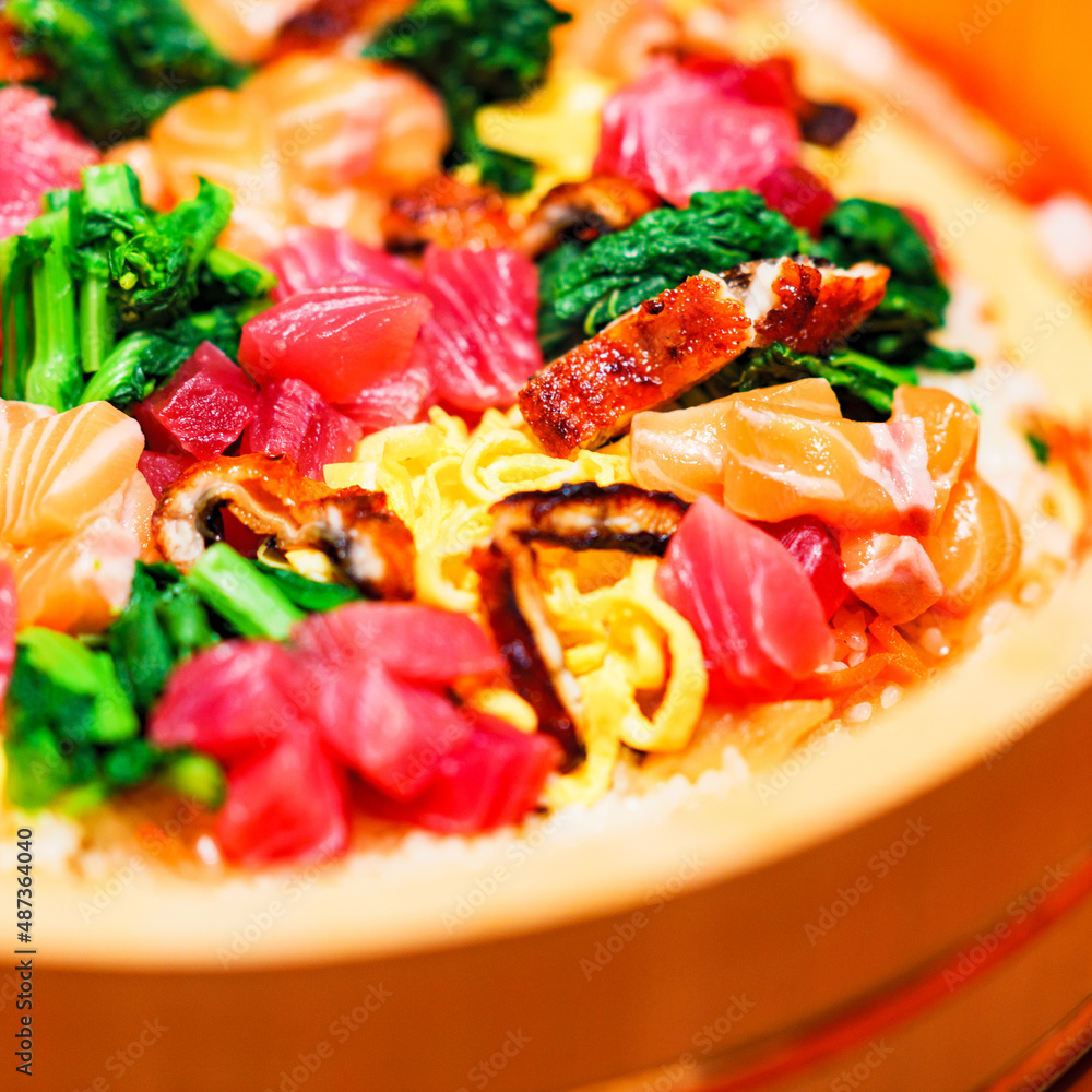 Japanese seafood Bara Chirashi Zushi Stock Photo | Adobe Stock