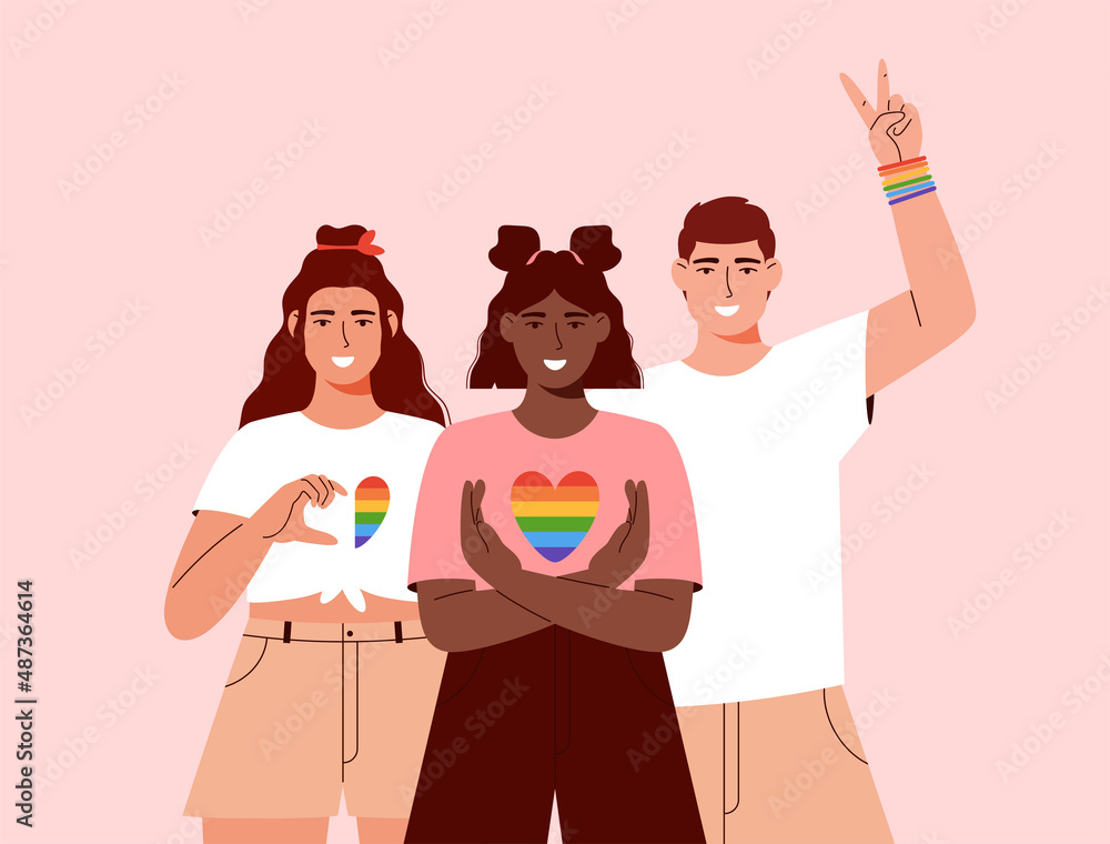 LGBT pride month. Multicultural people showing support for lgbt ...