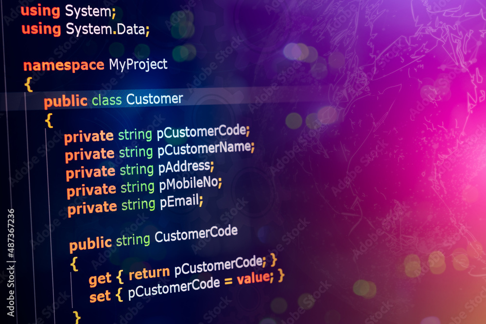 C Sharp Programming Language Source Code Example On Monitor C Source Code Stock 写真 Adobe Stock