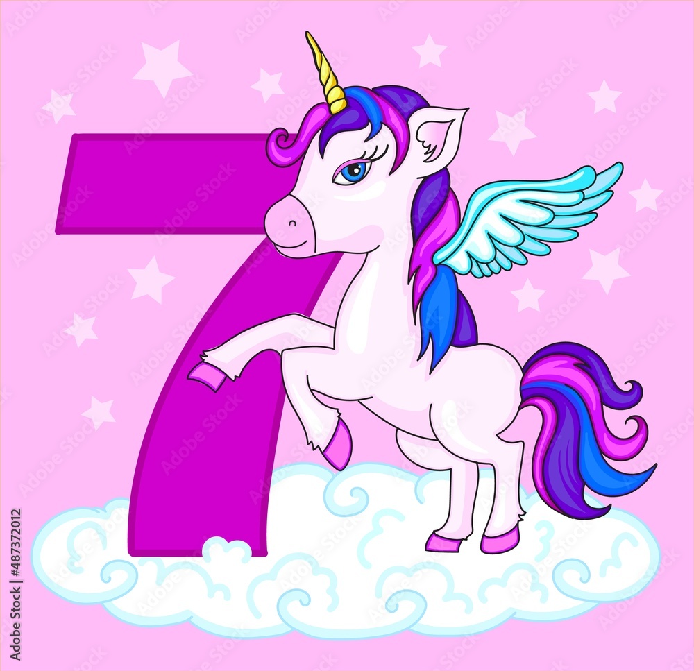 Unicorn on starry background.Magical unicorn. Vector design on pink ...