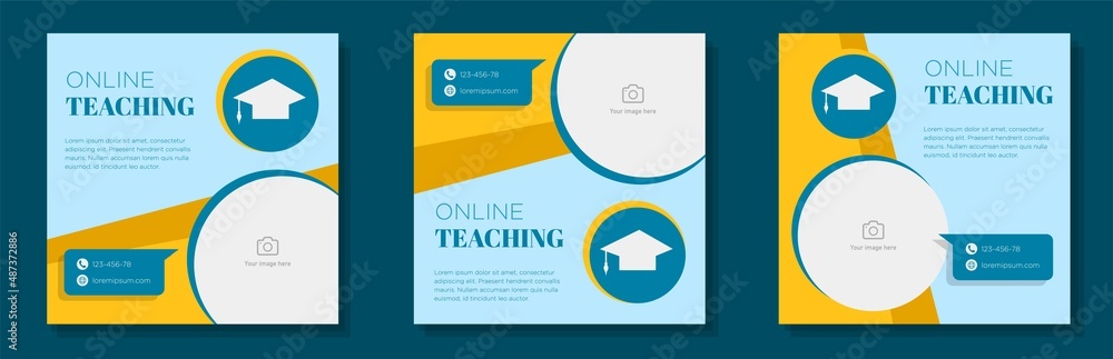 Webinar teaching social media post, square banner set, education course ...