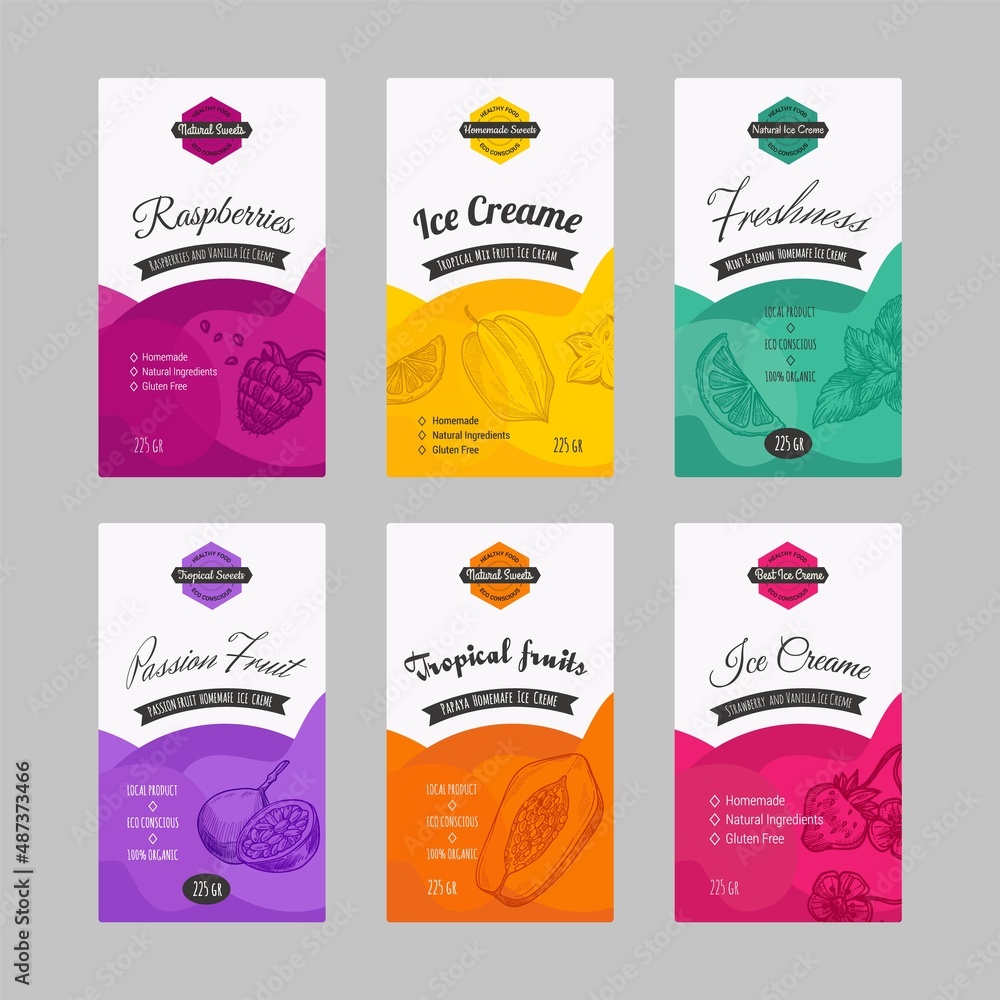 Ice cream label, product sticker design set Stock Vector | Adobe Stock