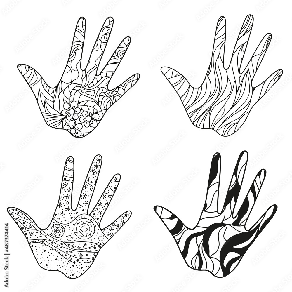 Hands with abstract patterns on isolation background. Design for ...