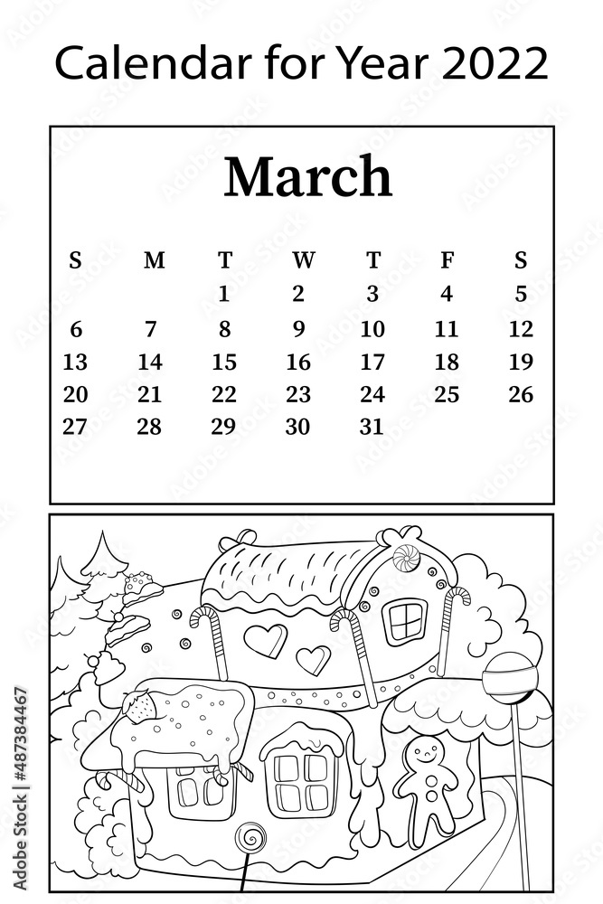 March 2022 Calendar Coloring Pages