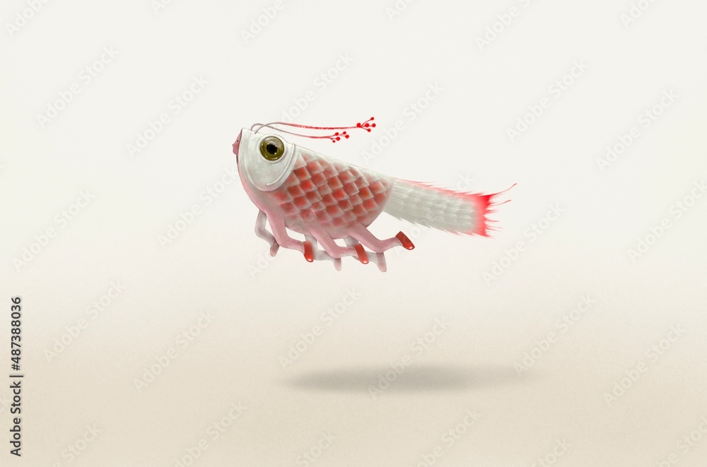 Monster fish cartoon character design isolated on white background. 3d ...