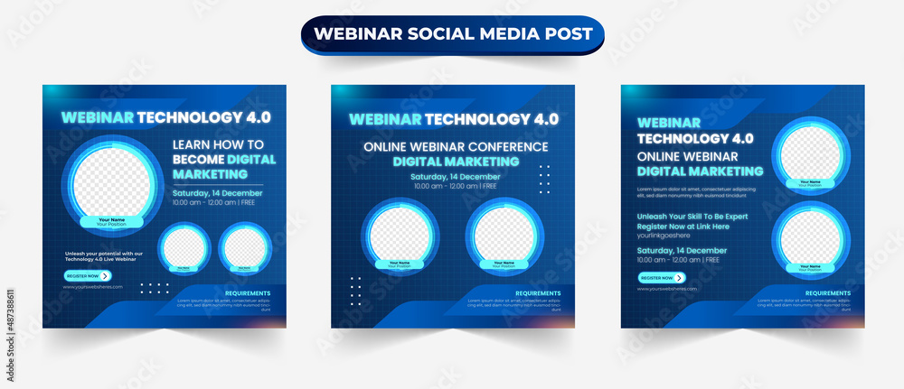 Set of business technology digital marketing webinar invitation poster ...