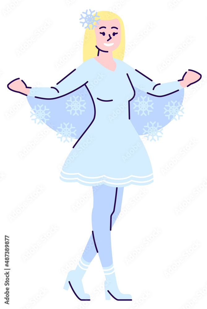 Female artist in snowflake costume semi flat RGB color vector ...