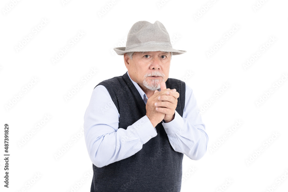 positive adult senior old man hipster wearing emotional face cold ...