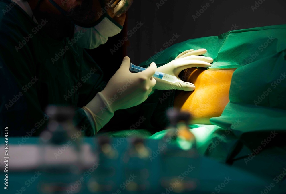 Spinal nerve block. Epidural anesthesia to pregnant woman preparation ...