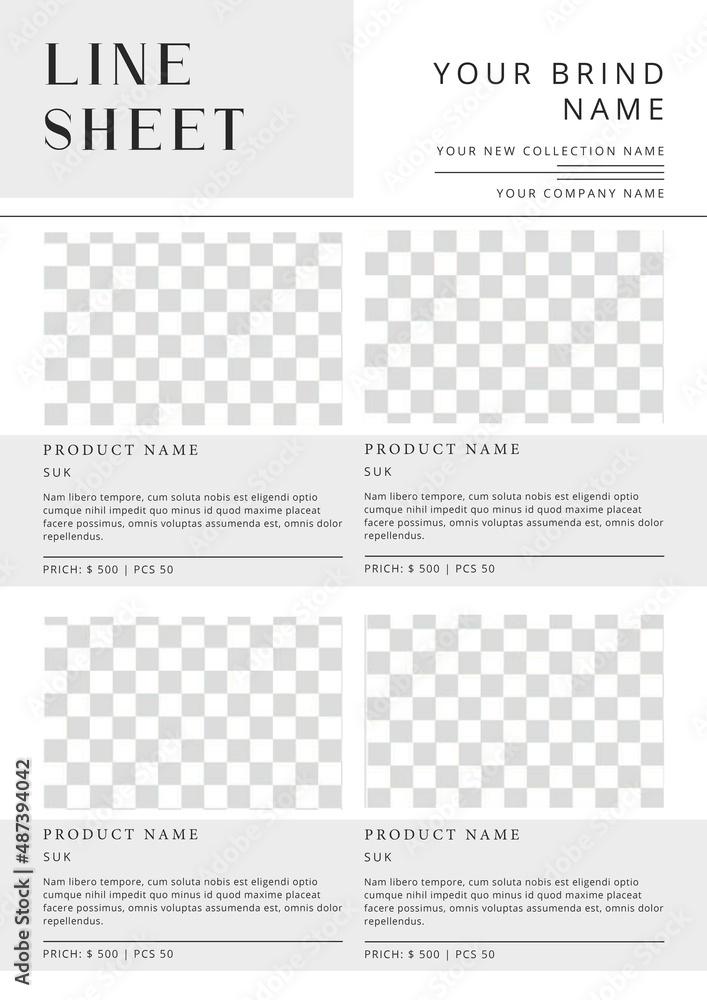 Line sheet .Product templates sheet. Stock Illustration | Adobe Stock