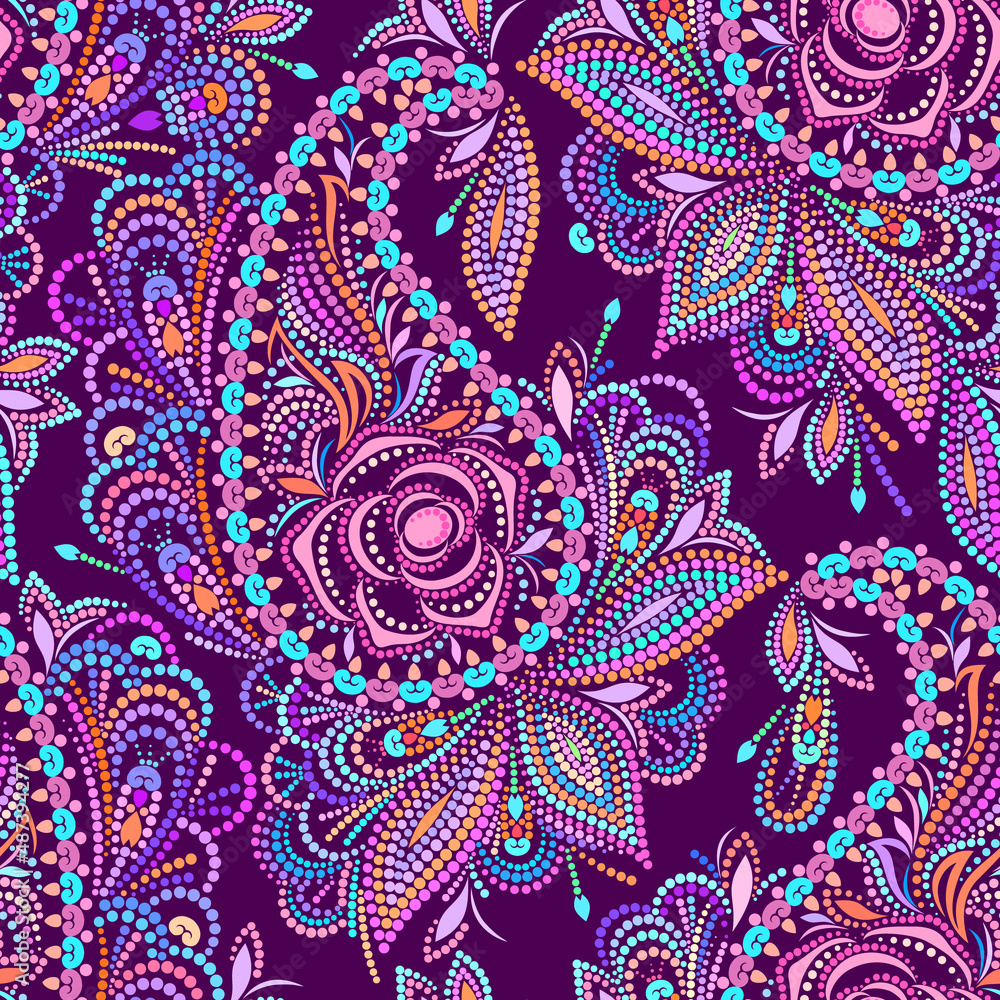Seamless dotted pattern with paisley and roses. Traditional ethnic ...