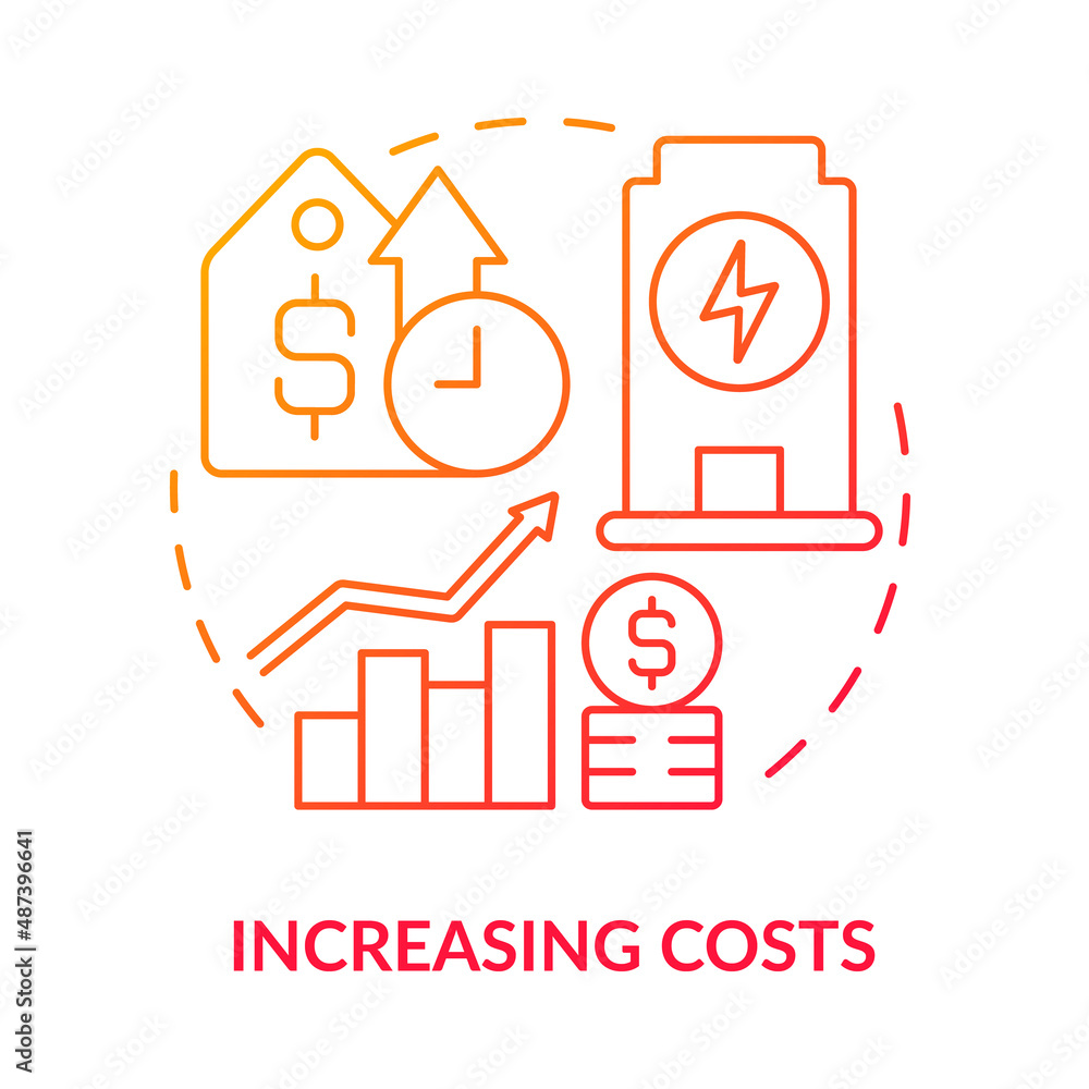 Increasing costs red gradient concept icon. High price. Disadvantages ...