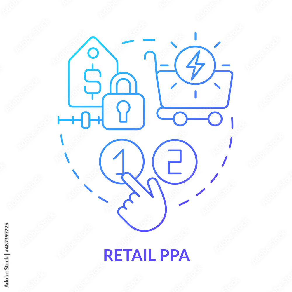 Retail PPA blue gradient concept icon. Buy clean energy. Power purchase ...