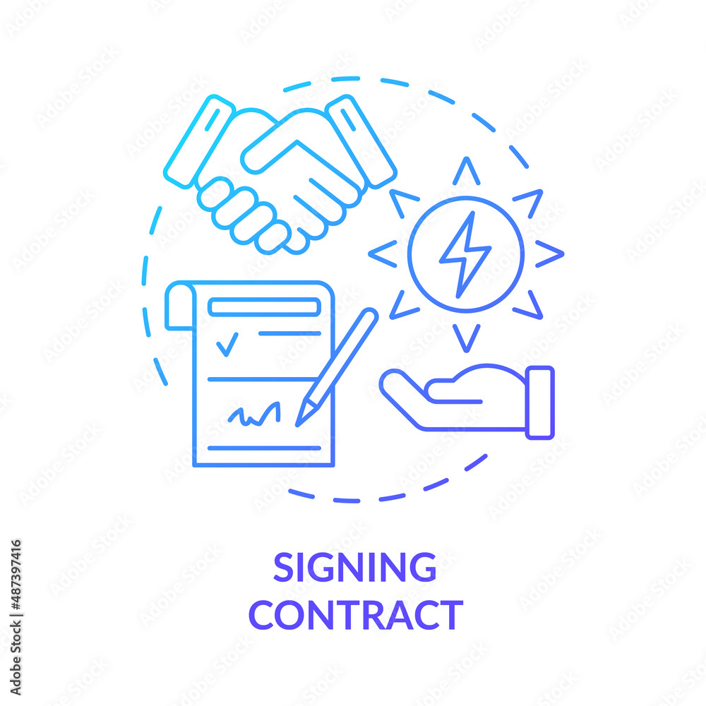 Signing contract blue gradient concept icon. Business deal. Power ...