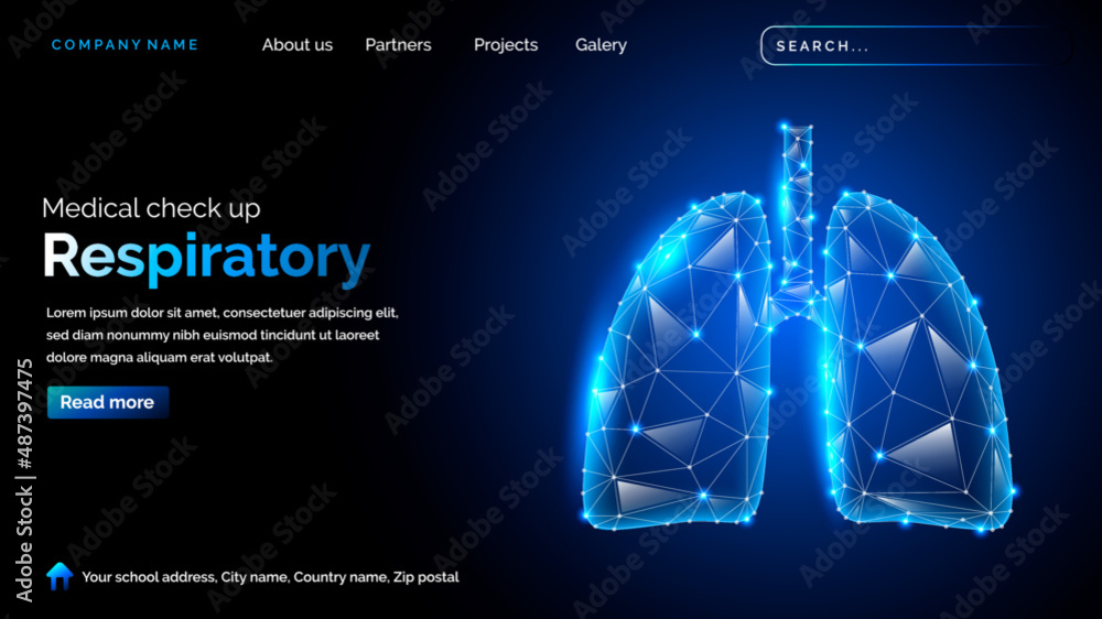 respiratory theme landing page with lung in futuristic style Stock ...