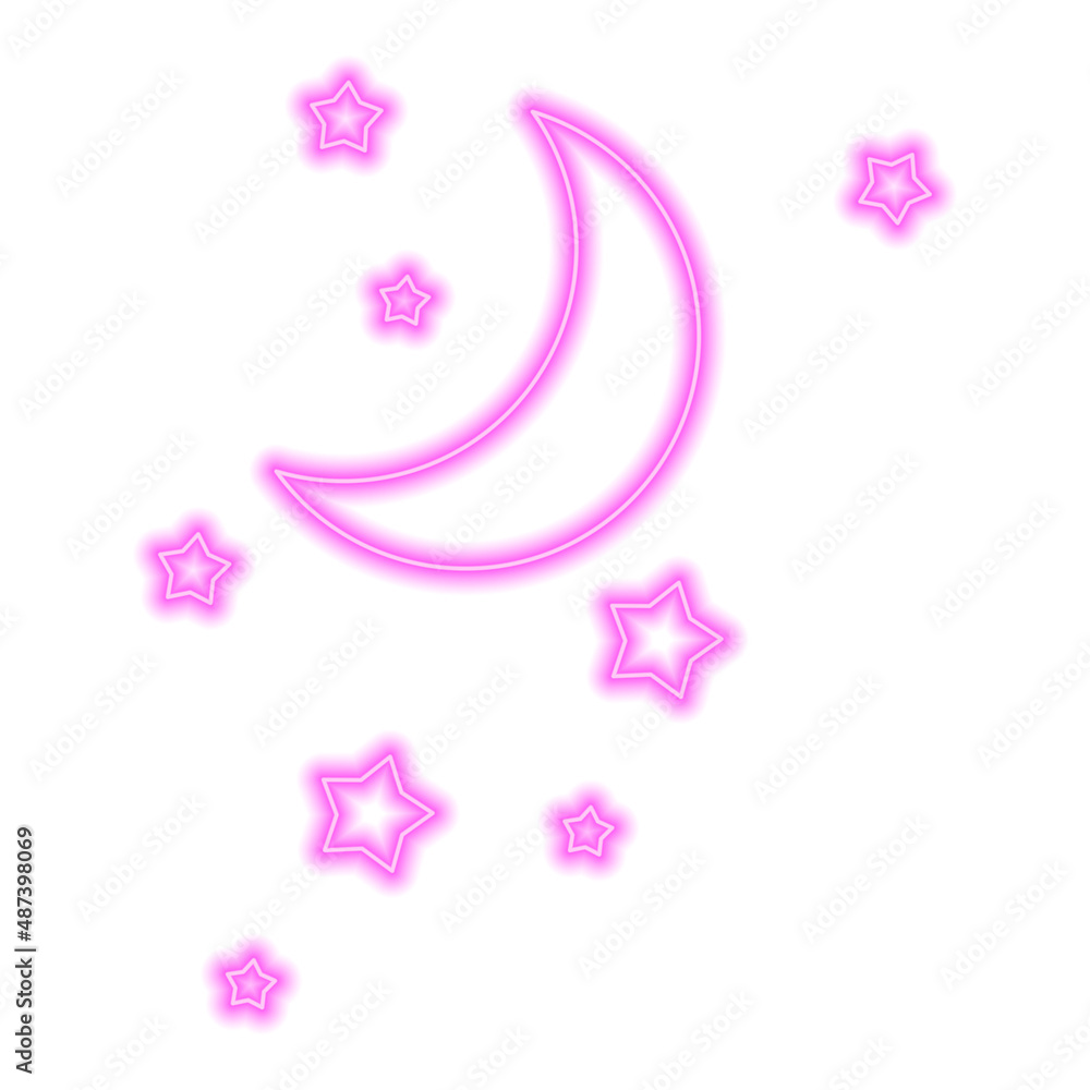 Neon pink moon and stars isolated on background. Stock Vector | Adobe Stock