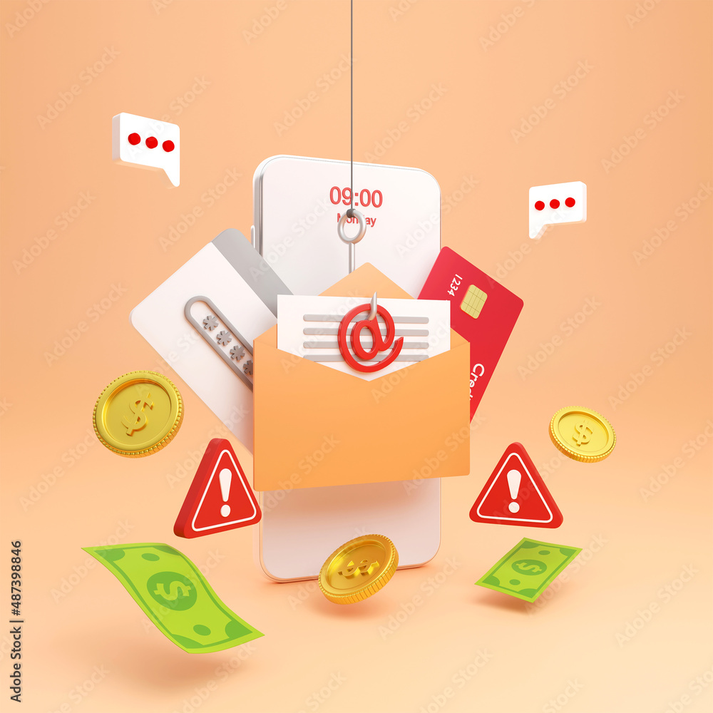 3d illustration of Data phishing concept, Online scam, malware and ...