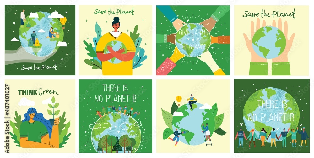 People Characters trying to Save Planet Earth. Global Warming and ...