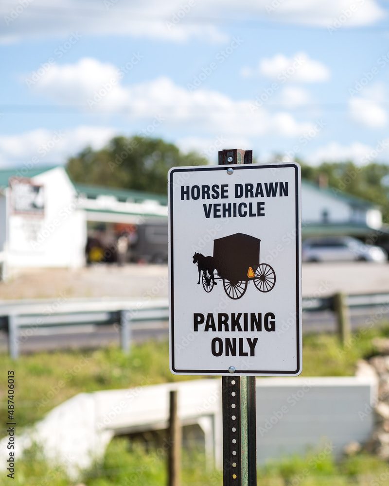 Horse Drawn Vehicle Parking Only Sign with Horse and Buggy Symbol Stock ...