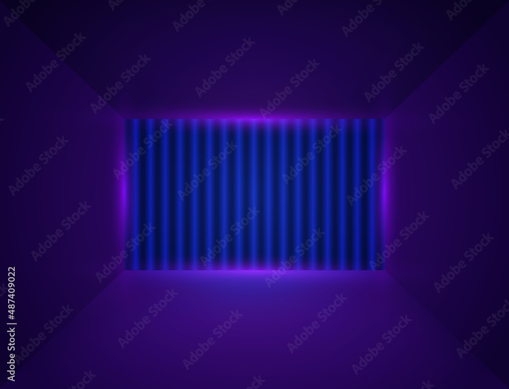 Vector empty blue room background with neon light wall for design Stock ...