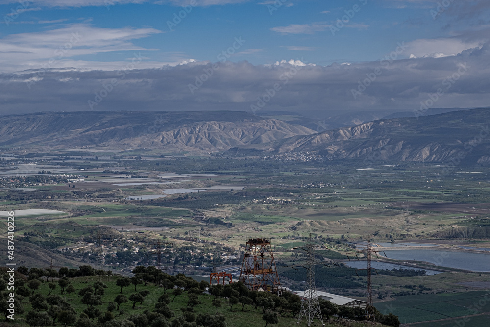 View of the Jordan Valley, Jordanian villages in the East and Israeli ...