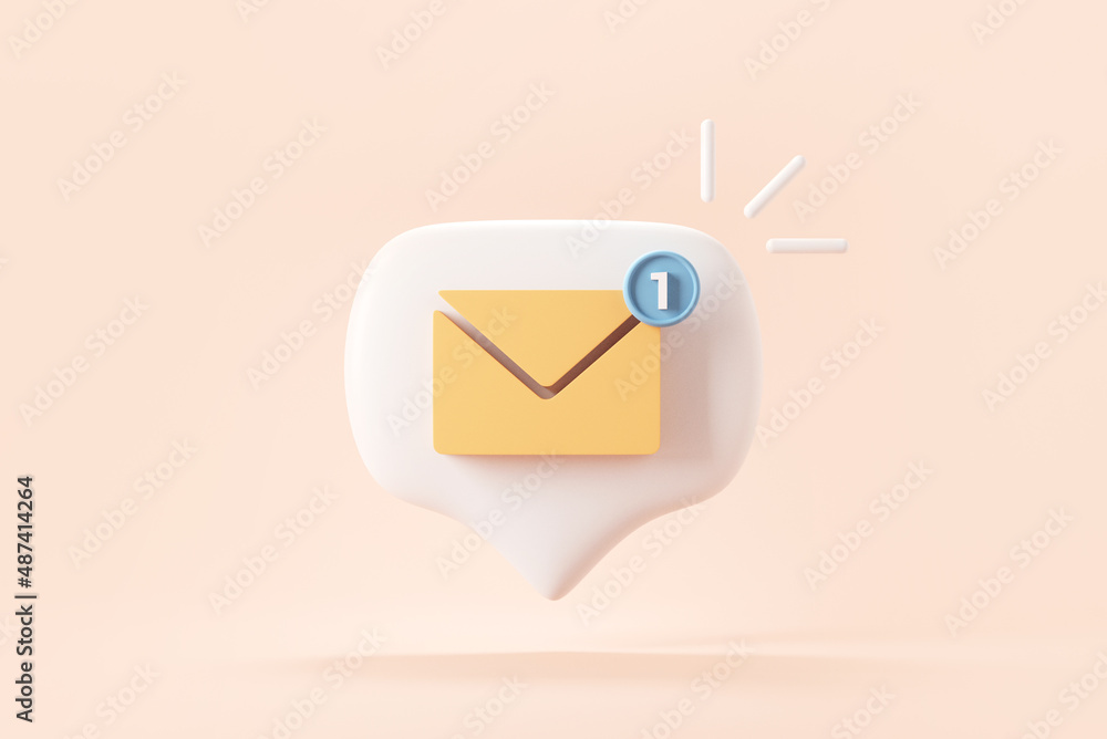 New email notification icon with one e-mail message. minimal design. 3d ...