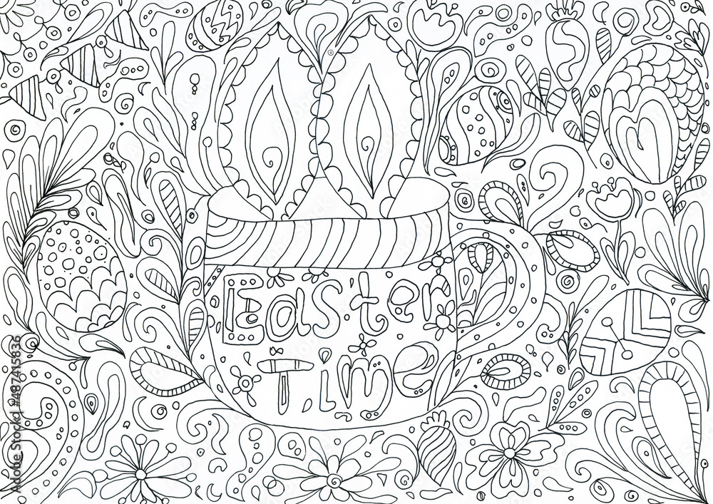 Hand draw adult Easter Coloring Page. Printable Anti stress children ...