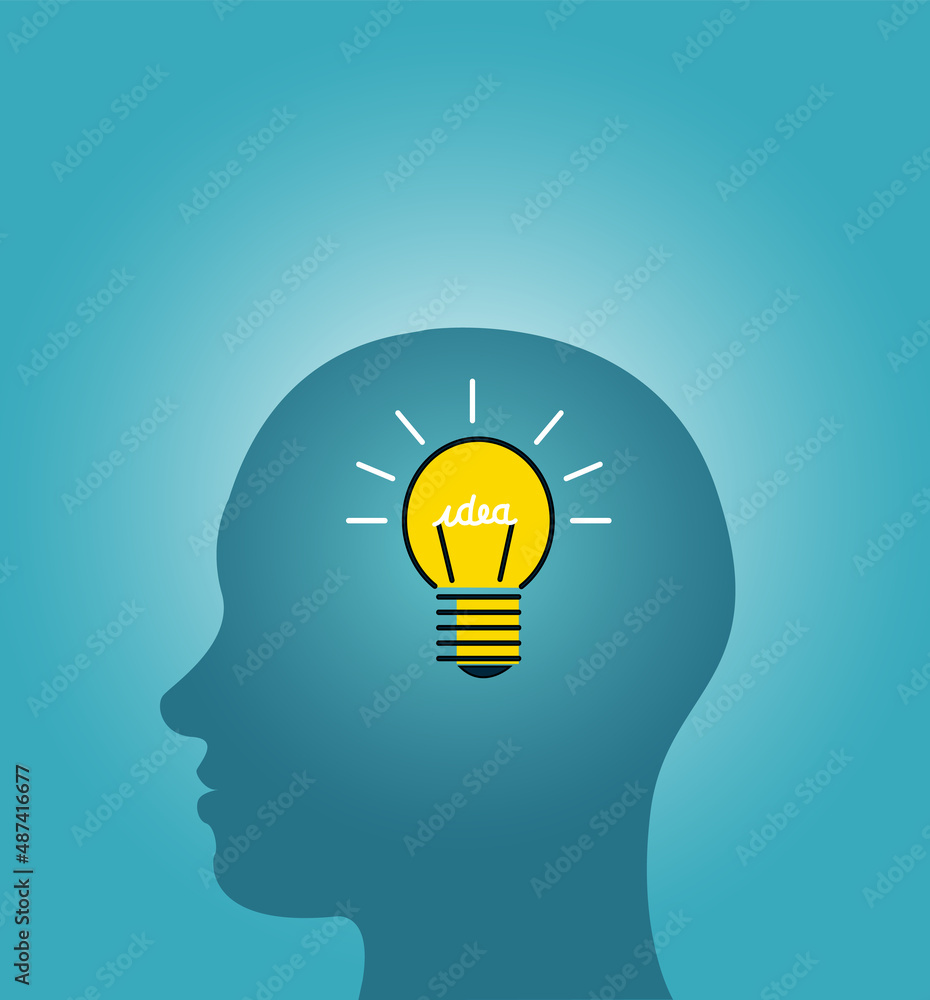 une ampoule s'allume dans la tête d'une silhouette. La lampe électrique ... une ampoule s'allume dans la tête d'une silhouette. La lampe électrique ...