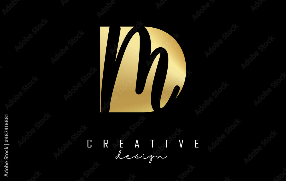 Golden letters DM logo with a minimalist design and negative space ...