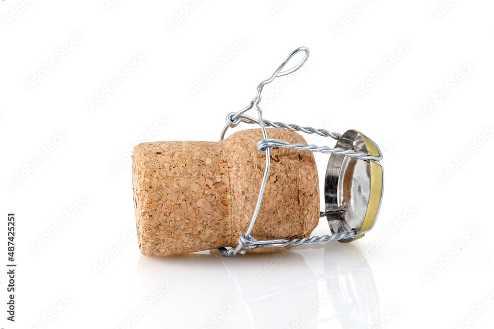 Cork from a bottle of champagne or sparkling wine, close-up photo of a ...