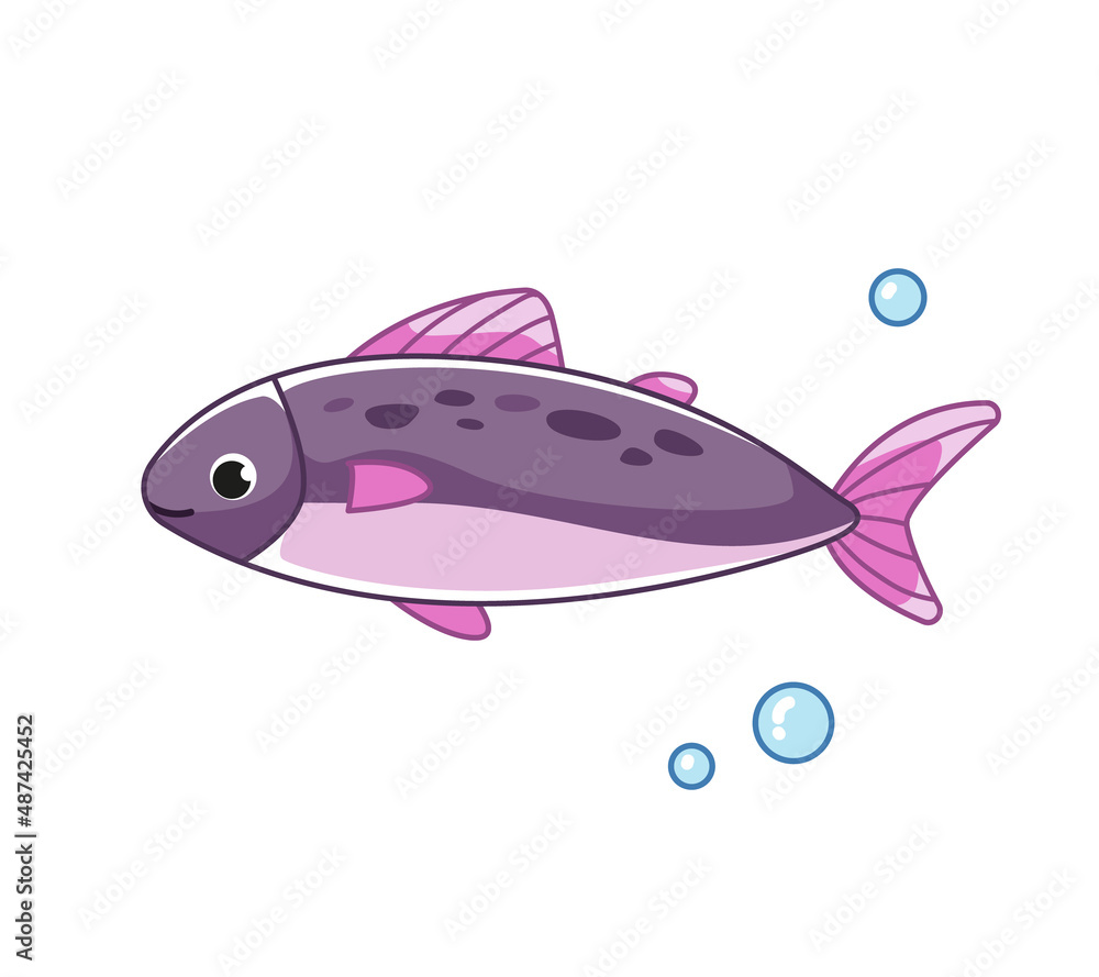 Cute pink trout fish. Vector illustration in cartoon childish style ...