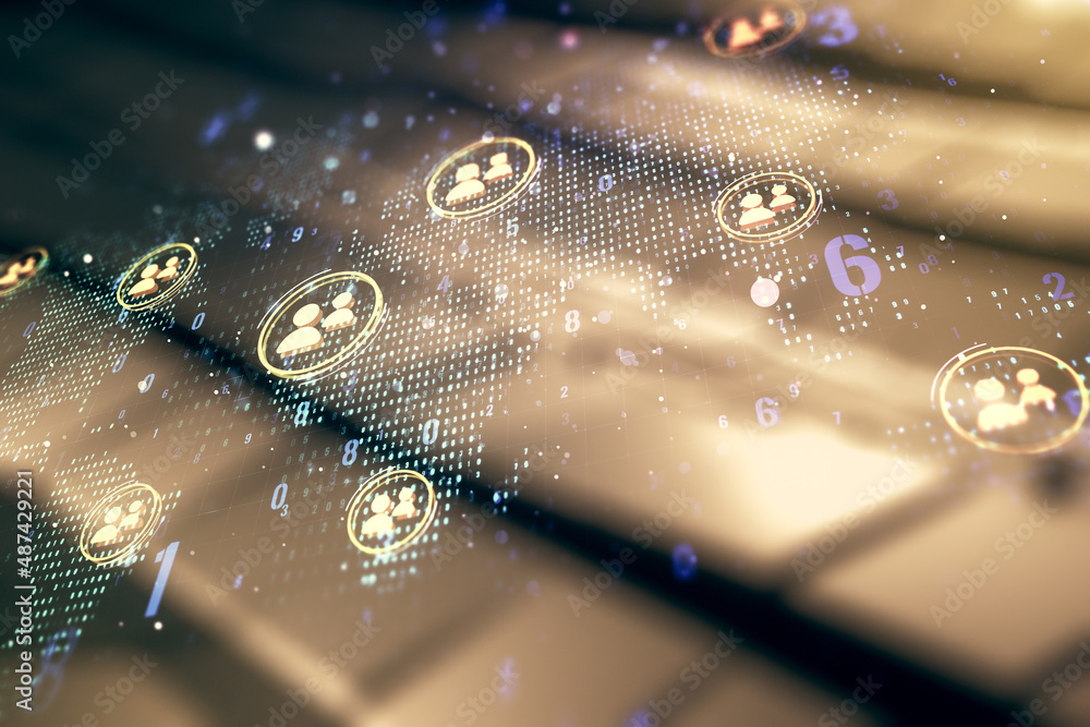 Double exposure of social network icons interface and world map on ...